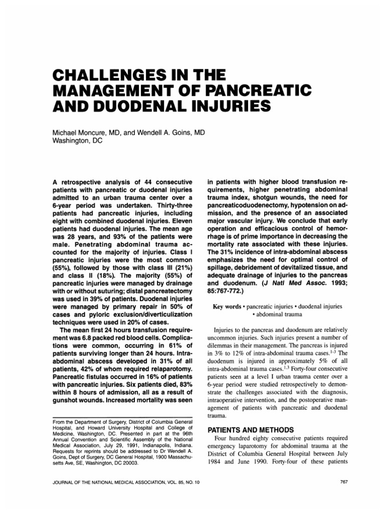 Challenges in The Maagement of Pancreatic and Duodenal Injuries | PDF | Injury | Pancreas