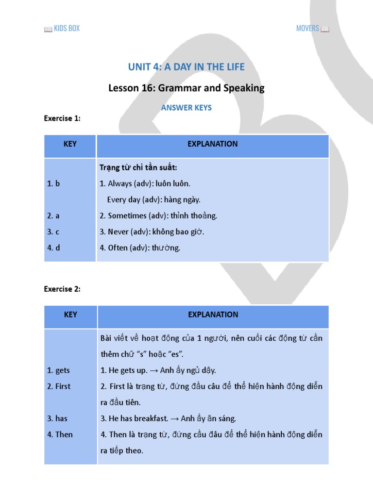 Movers - Unit 4 - Lesson 16 - Bài tập LMS - Keys | PDF