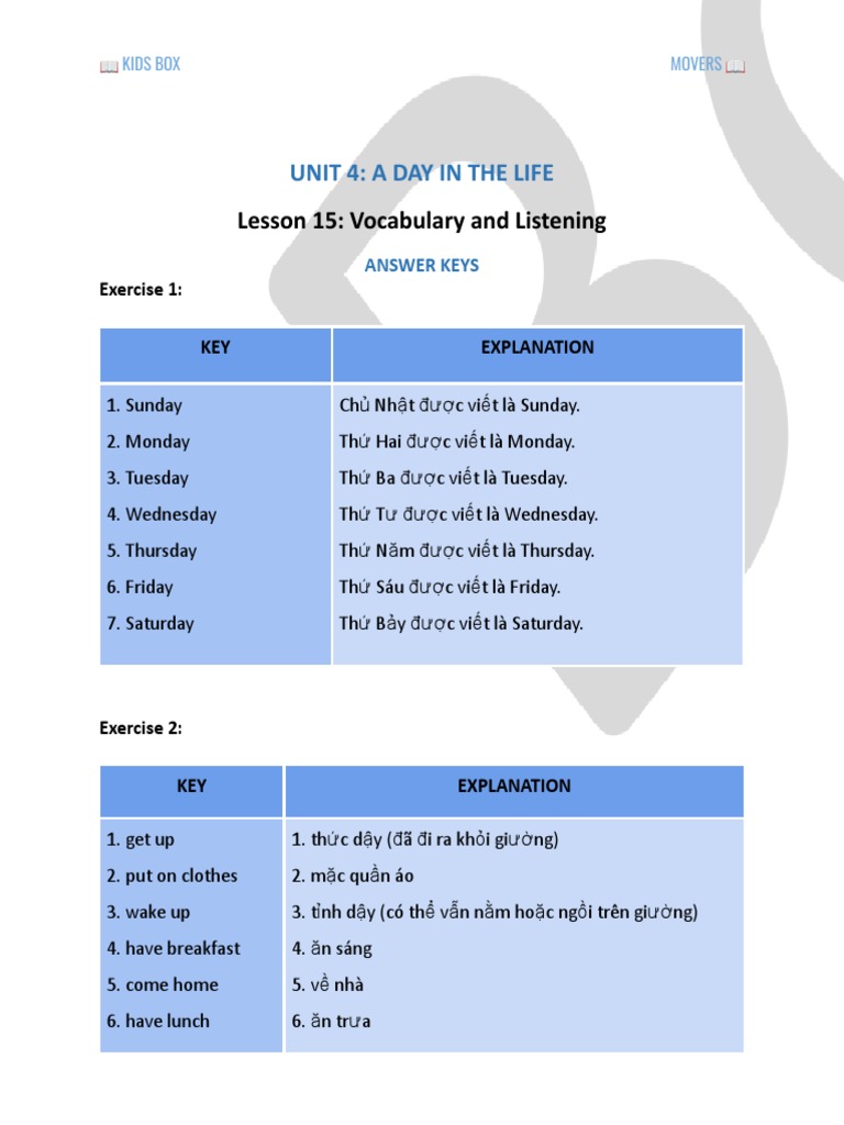 Movers - Unit 4 - Lesson 15 - Bài tập LMS - Keys | PDF