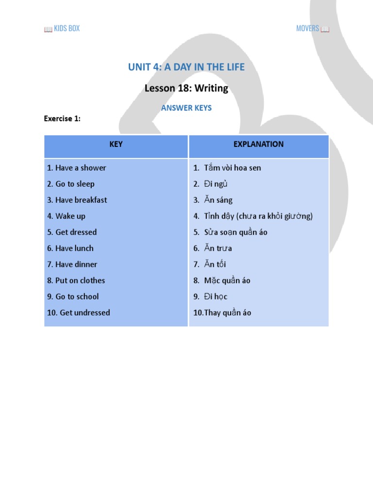 Movers - Unit 4 - Lesson 18 - Bài tập LMS - Keys | PDF