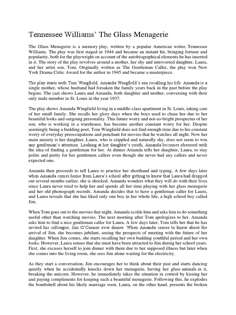Tennessee Williams The Glass Menagerie | PDF