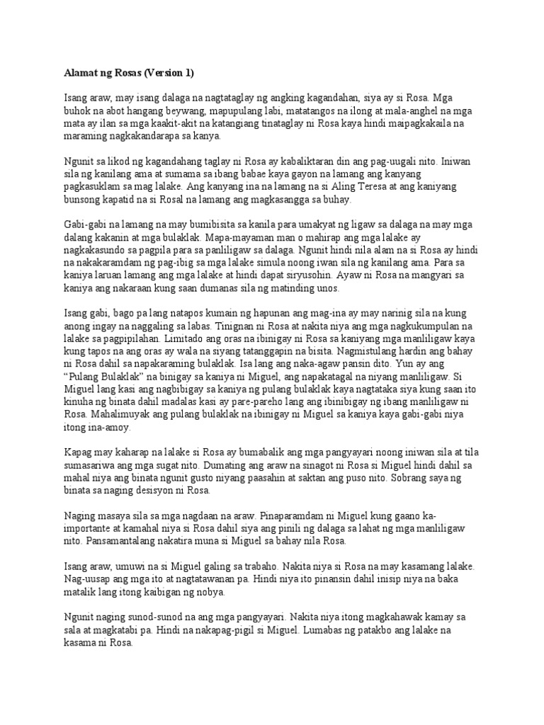 Alamat NG Rosas Version 1 | PDF