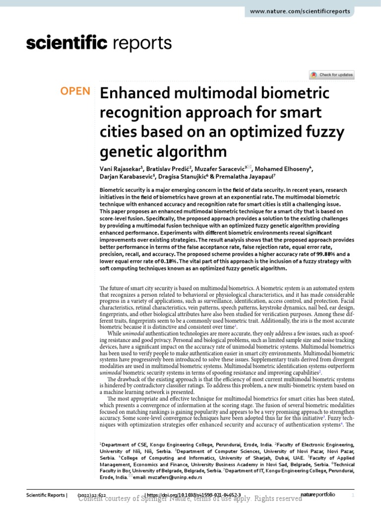 Enhanced Multimodal Biometric Recognition Approach | PDF | Biometrics | Sensitivity And Specificity