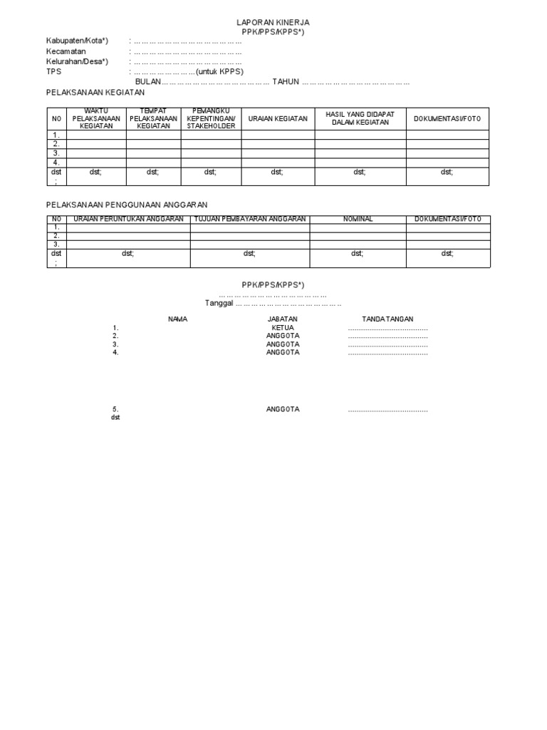 Laporan Kinerja PPK, PPS | PDF