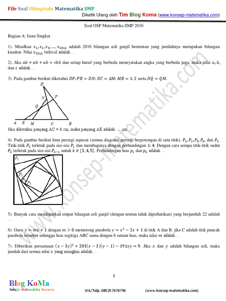 2016 Soal Osp Matik SMP | PDF | Metode & Bahan Ajar