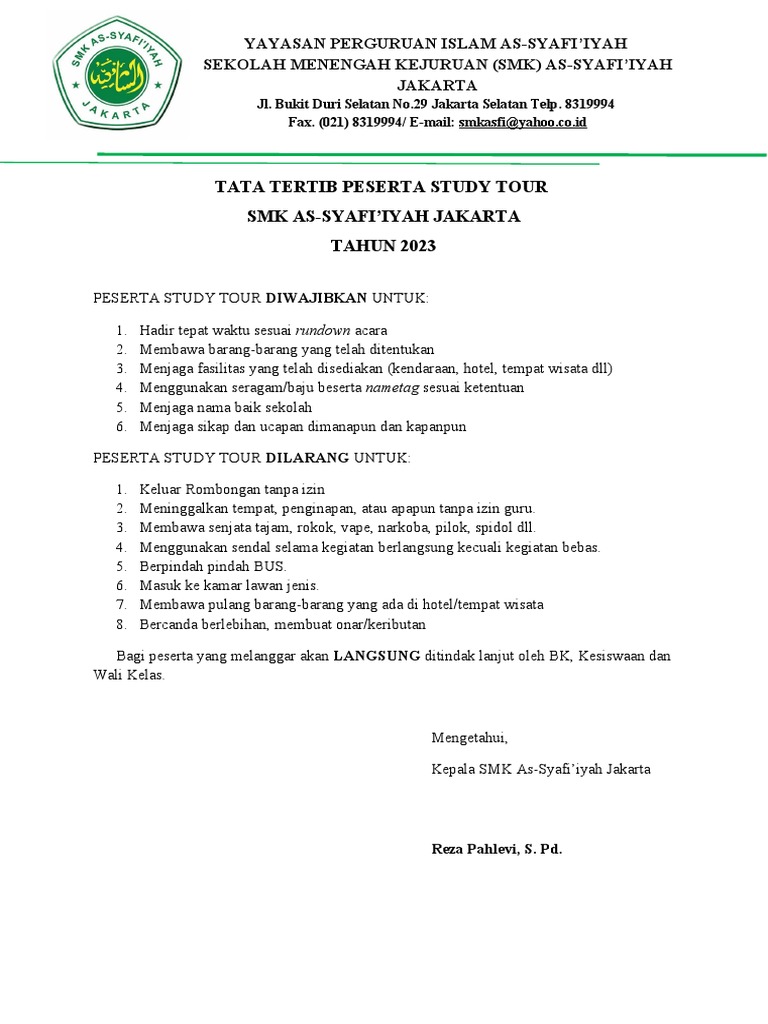 Tatib Dan Bawaan Studytour | PDF