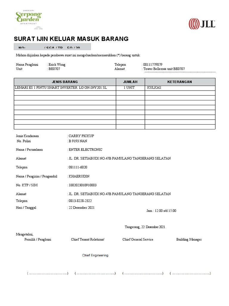 FORM Surat Ijin Keluar Masuk Barang | PDF