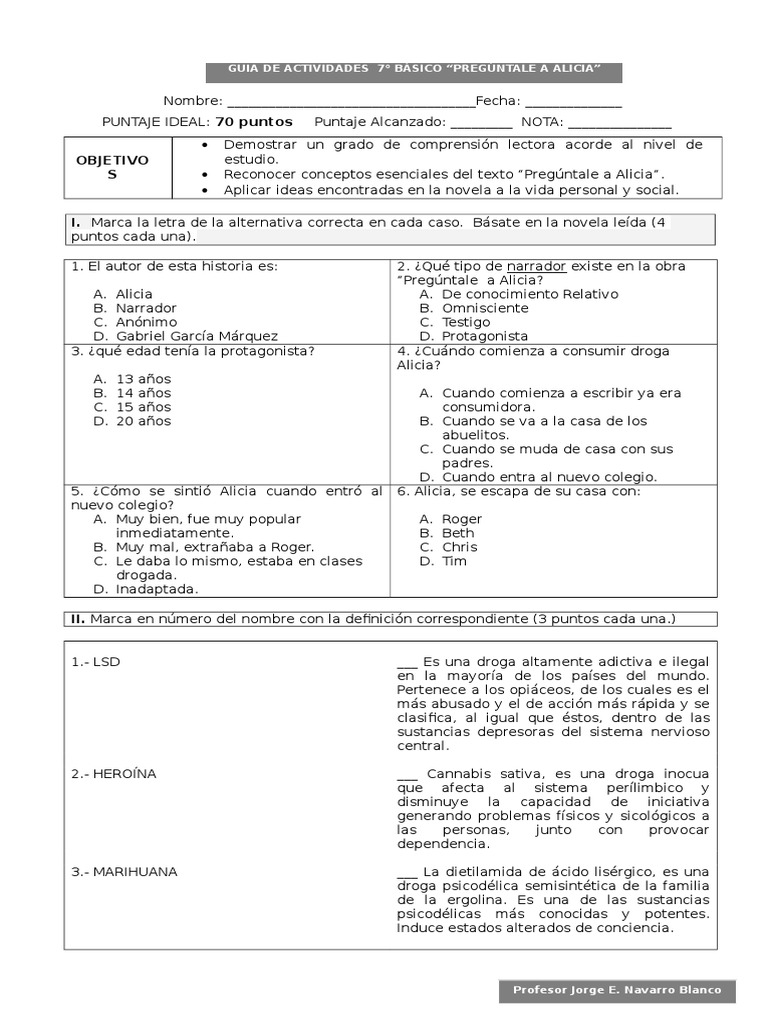 Prueba Preguntale A Alicia | PDF | Drogas