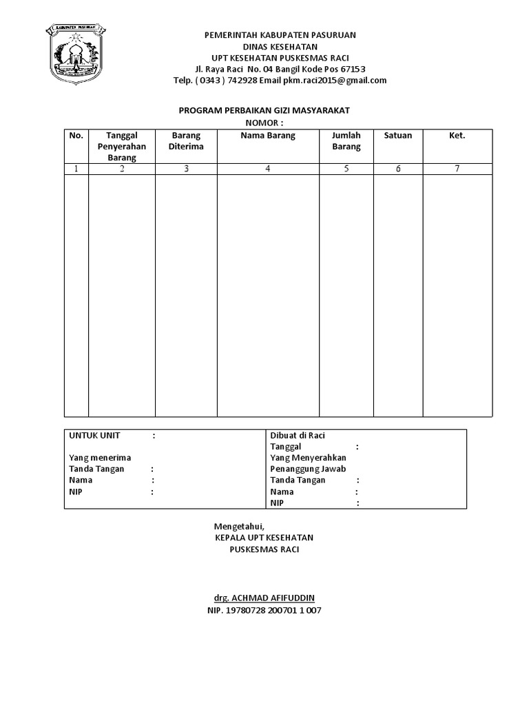 Form Barang Perbaikan Gizi | PDF