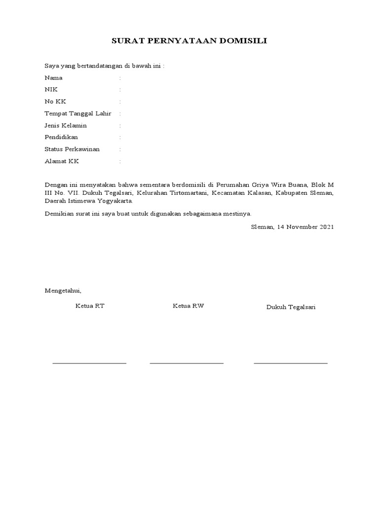 Surat Pernyataan Domisili | PDF