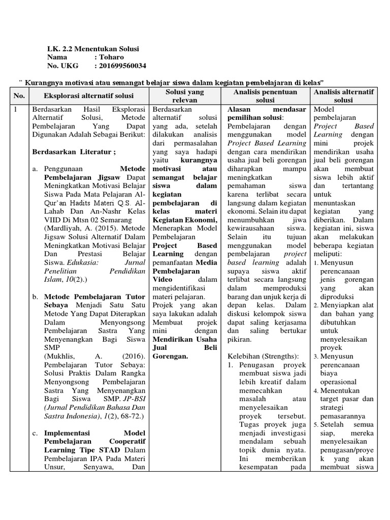 LK. 2.2 Menentukan Solusi | PDF