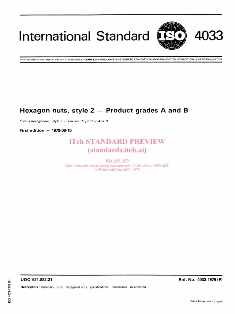 Iso 4033 1979 | PDF | Screw | Nut (Hardware)