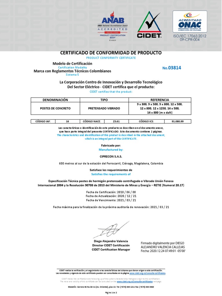 Certificado de Conformidad de Producto: Modelo de Certificación Marca Con Reglamentos Técnicos ...