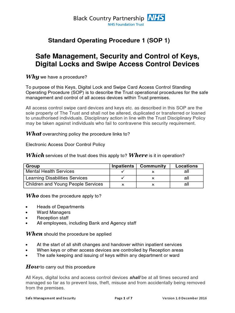 Electronic Door Access Control - SOP 01 - Key Fob Access Control | PDF ...