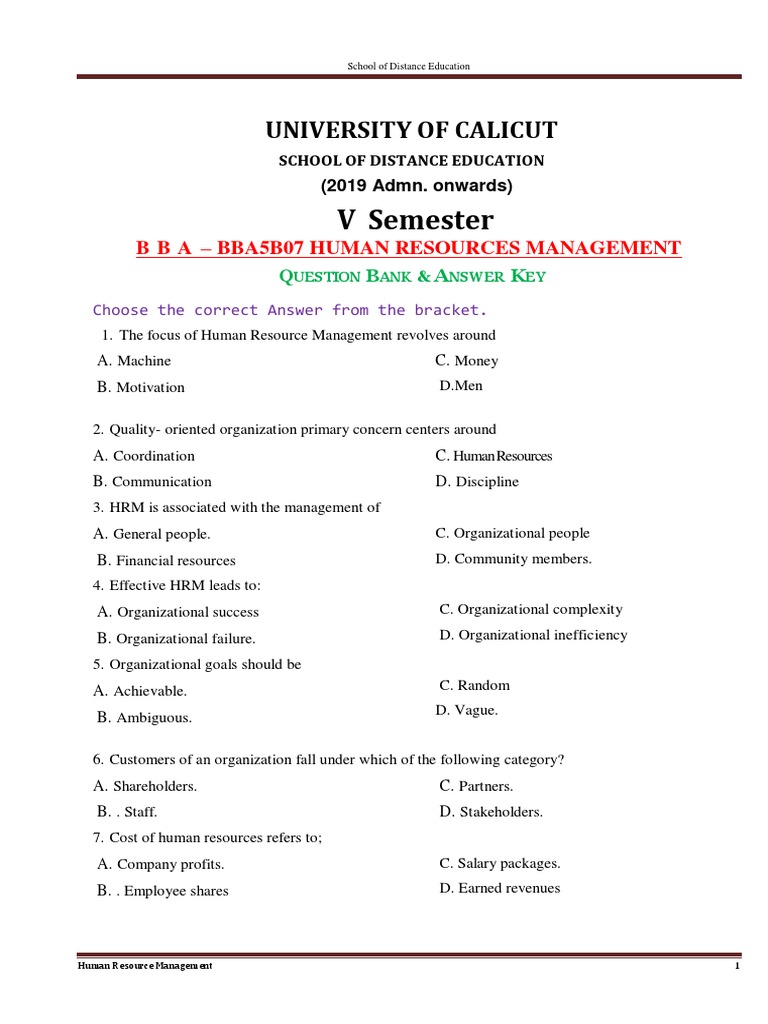 Human Resource Management Question Bank | PDF | Human Resource ...