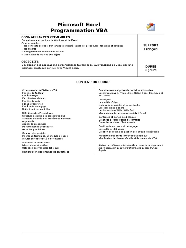 Affiche Cours VBA Excel | PDF | Visual Basic for Applications ...