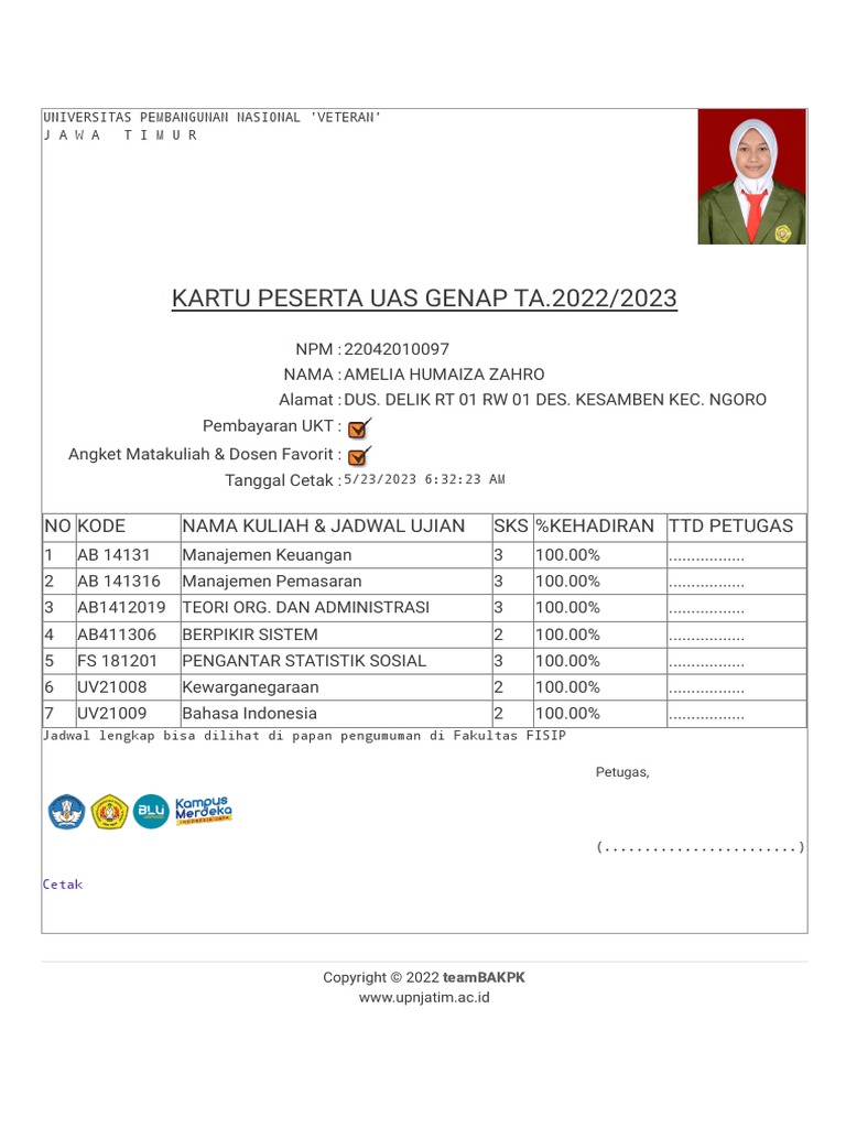 Sistem Informasi Akademik UPN Veteran Jawa Timur | PDF