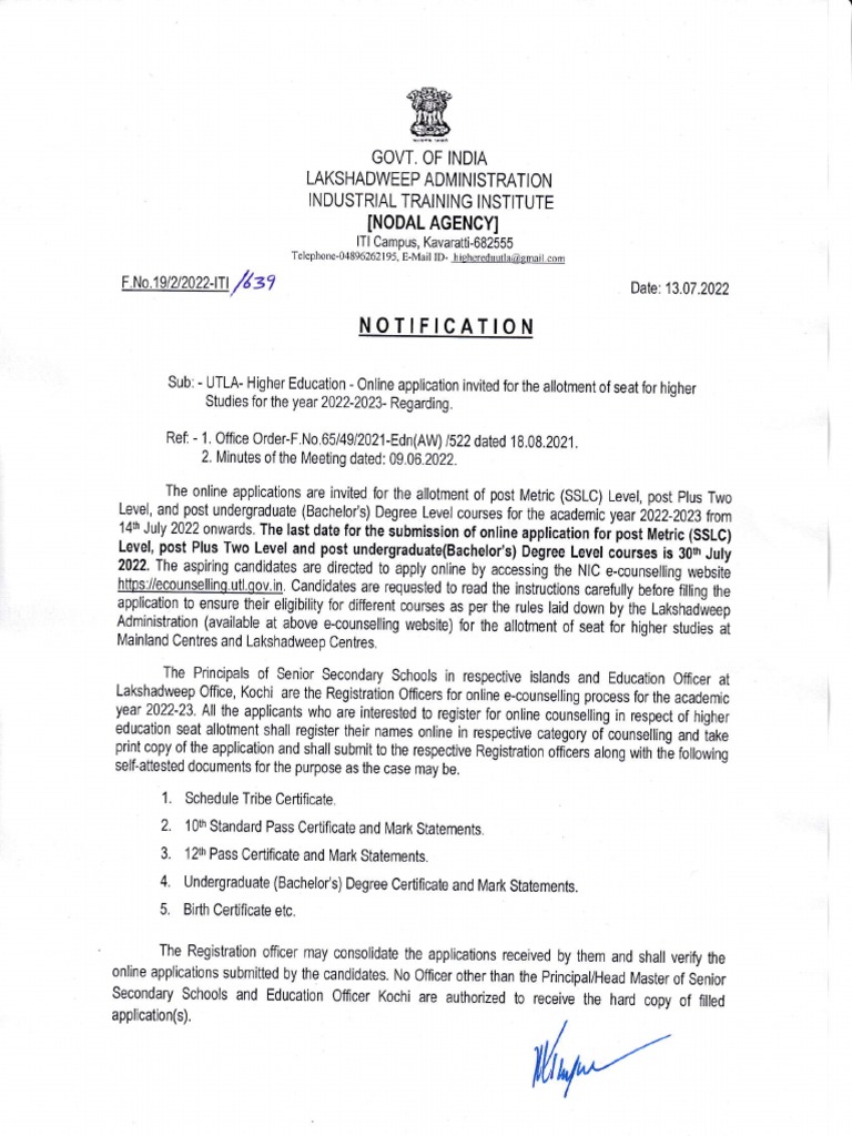 Notification 2022 23 | PDF | Bachelor's Degree | Birth Certificate