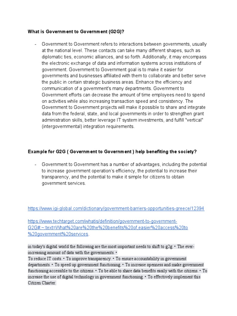 What Is Government To Government G2G 2 1 | PDF
