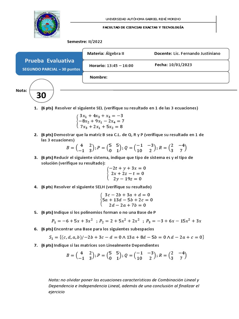 Segundo Parcial Grupo F2 Modelo A 2023 | PDF | Ecuaciones | Matemáticas Aplicadas