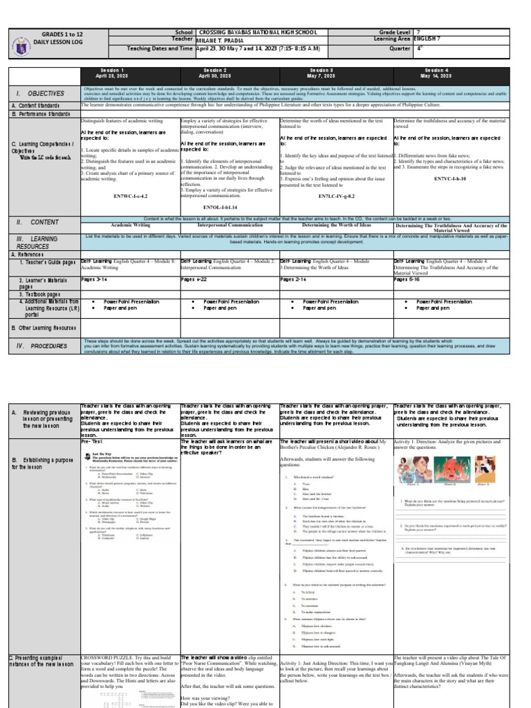 English Week 1-4 | PDF | Learning | Communication
