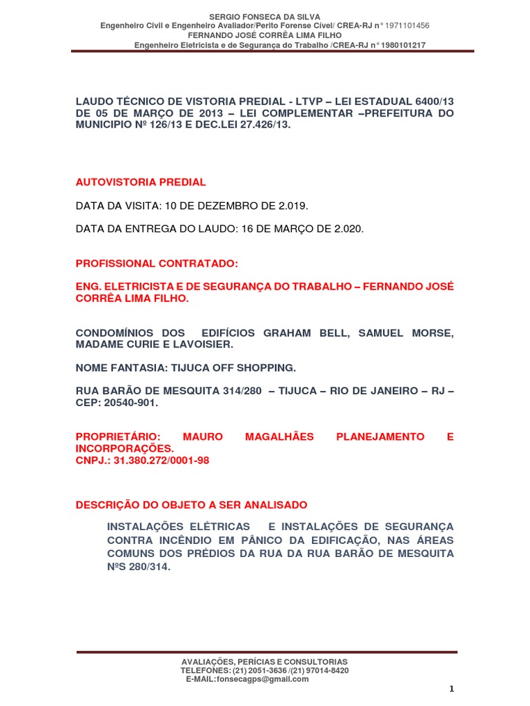 Laudo Técnico de Vistoria Predial | PDF | Eletricista | Engenharia Civil