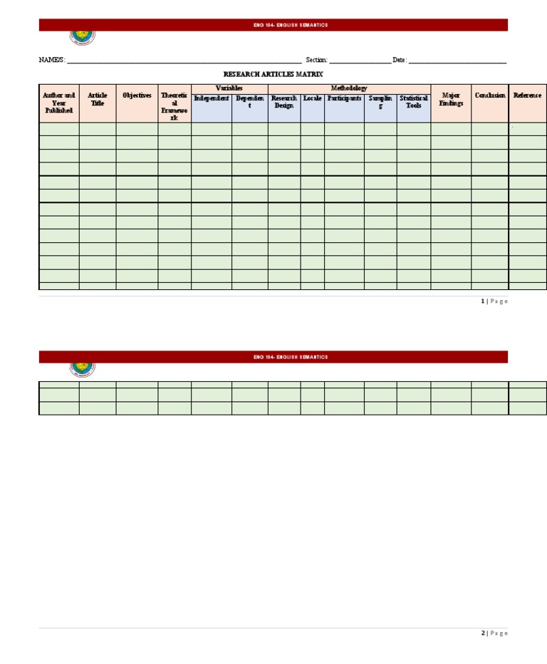 Research Matrix Template | PDF