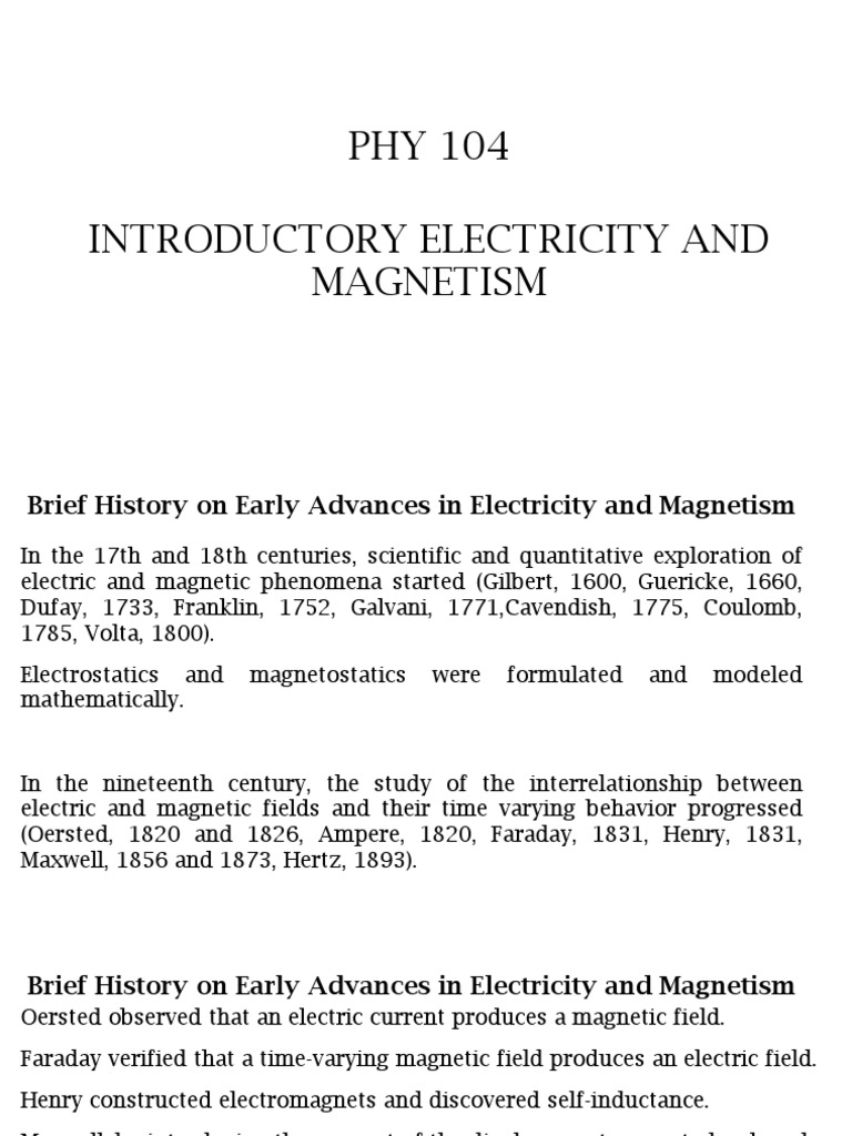 PHY 104: Intro to Electricity & Magnetism | PDF | Electric Charge ...