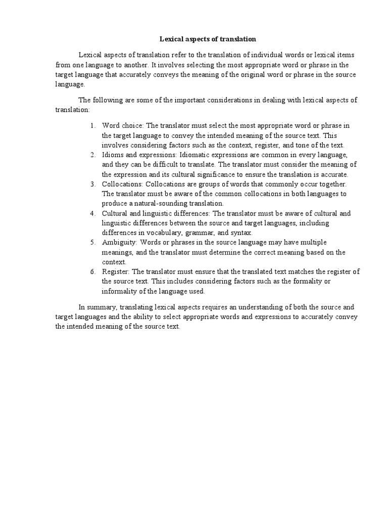 Lexical Aspects of Translation | PDF | Idiom | Translations