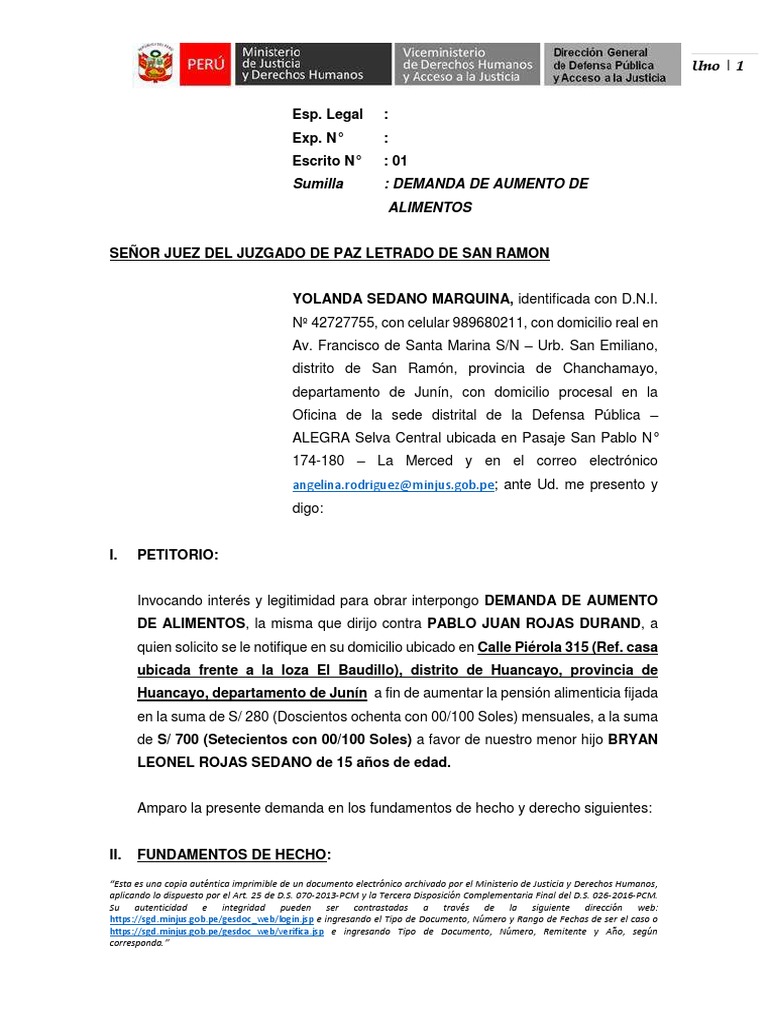 Demanda de Alimentos 5 | PDF | Pensión alimenticia | Justicia