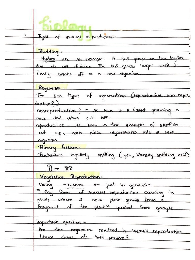 Biology Grade 7 Notes Sexual and Asexual Reproduction | PDF