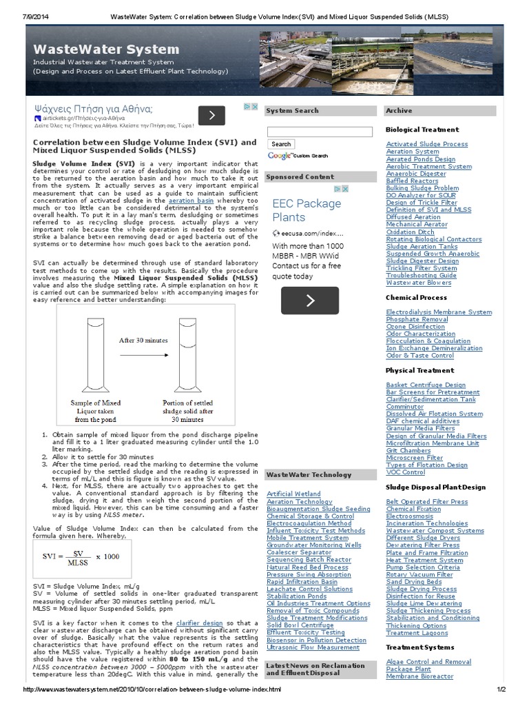 Correlation Between Sludge Volume Index (SVI) and Mixed Liquor ...