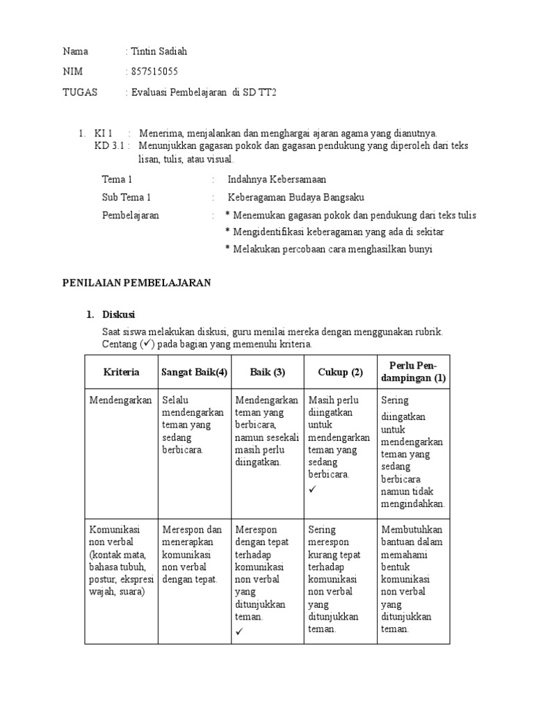 Evaluasi Pembelajaran Di SD TT2 | PDF