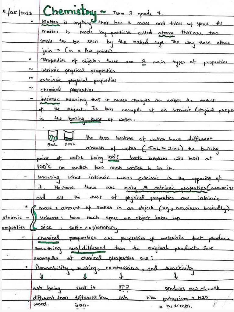 Chemisty Beginner Notes Extrinsic and Intrinsic Properties of Matter ...