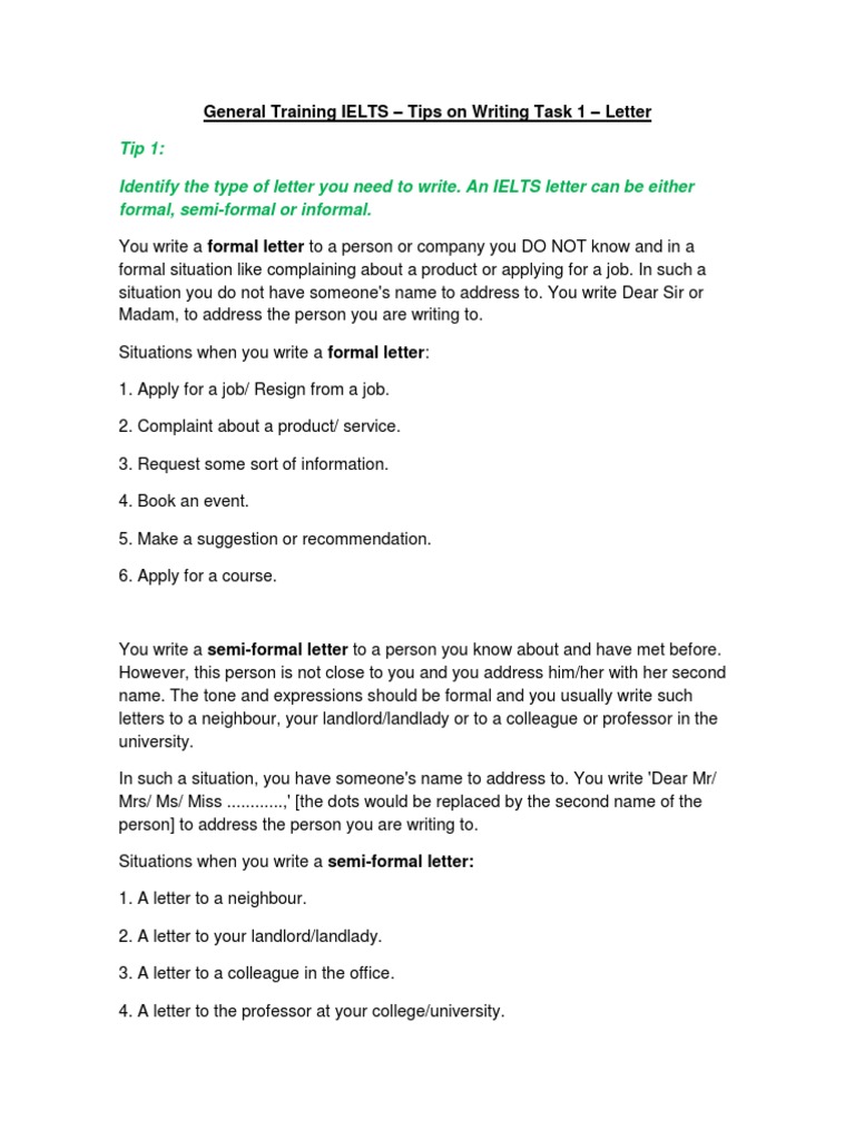 General Training IELTS Writing Task 1 Tips | PDF | Paragraph | Madam