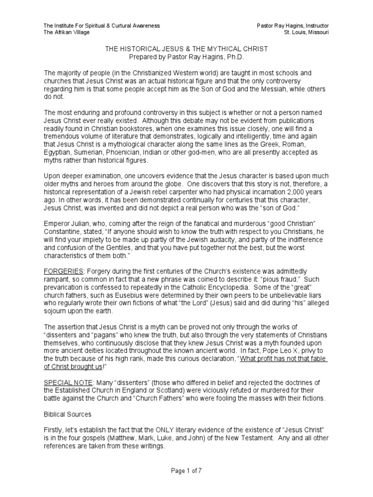 THE HISTORICAL JESUS and THE MYTHICAL CHRIST | PDF | Jesus ...