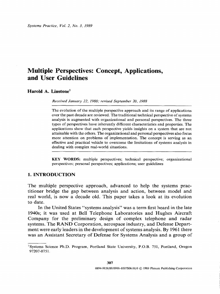 Harold A Linstone Multiple perspectives Concept applications and user ...