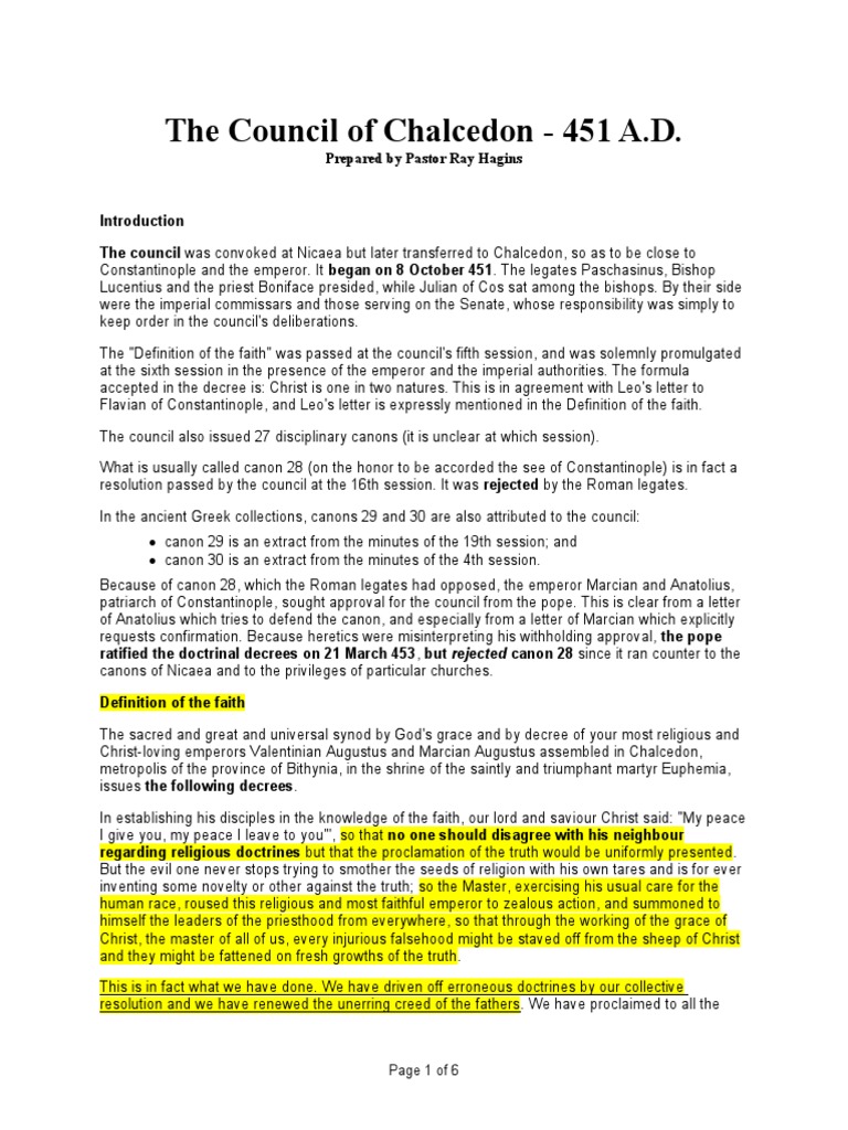 The Council of Chalcedon - 451 A.D | PDF | Council Of Chalcedon | Bishop