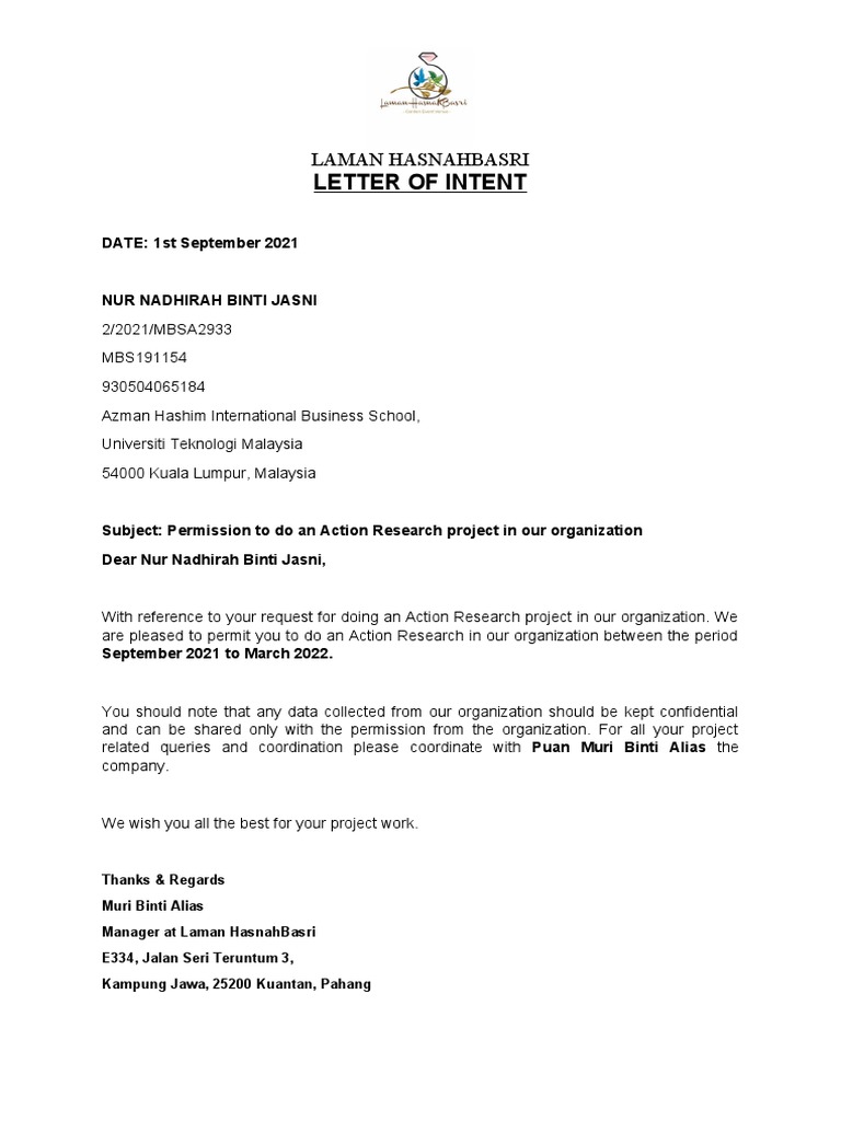 Letter of Intent - BRP - Ar Project 2 | PDF