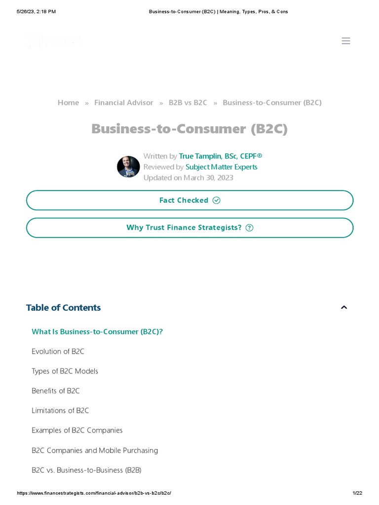 Web-Business-To-Consumer (B2C) _ Meaning, Types, Pros, & Cons | PDF ...