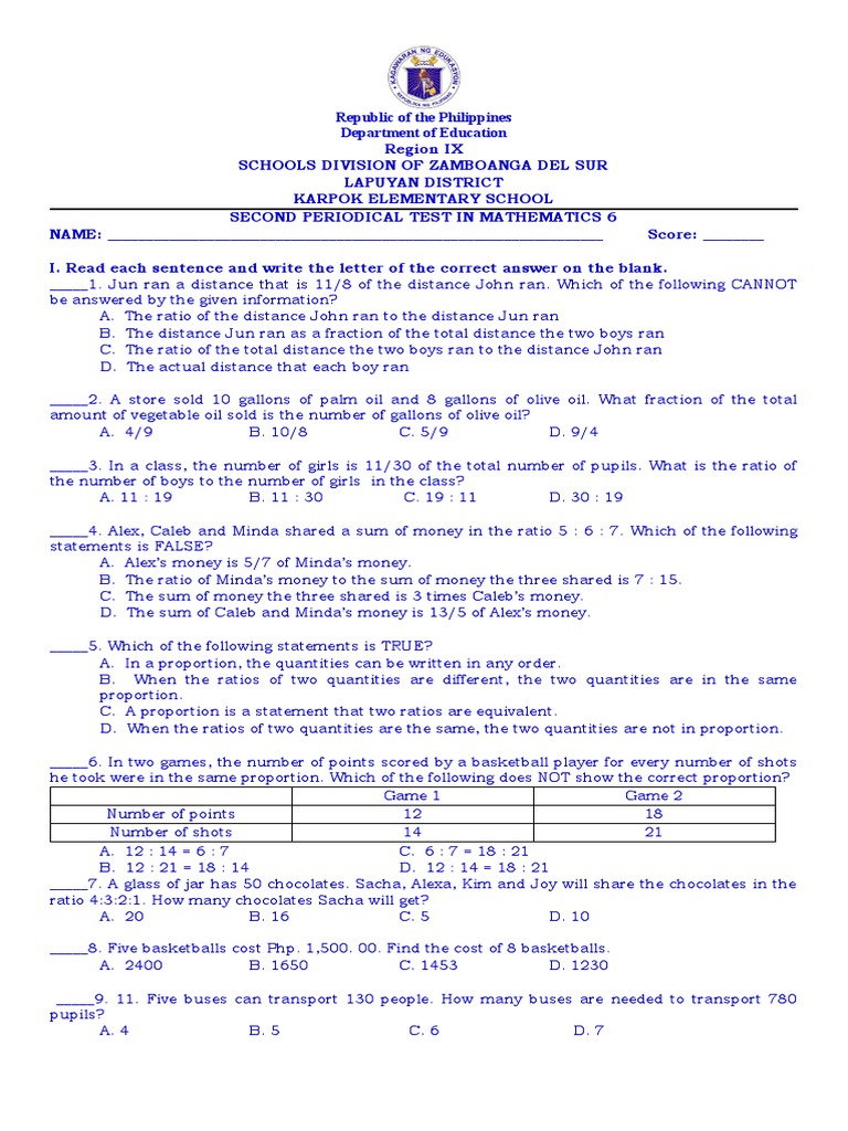 G6 Q2 PT Math | PDF | Exponentiation | Integer