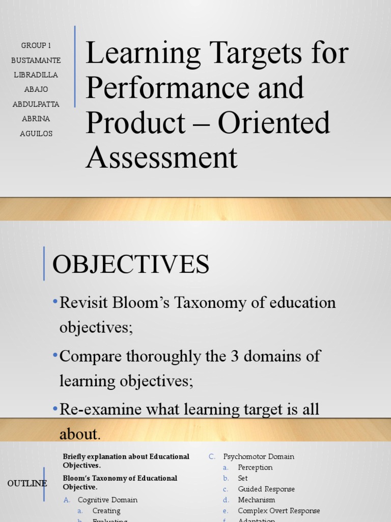 Learning Targets For Performance and Product-Oriented Assessment | PDF ...