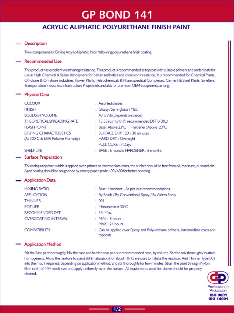 GP Bond PU-141 | Download Free PDF | Paint | Polyurethane
