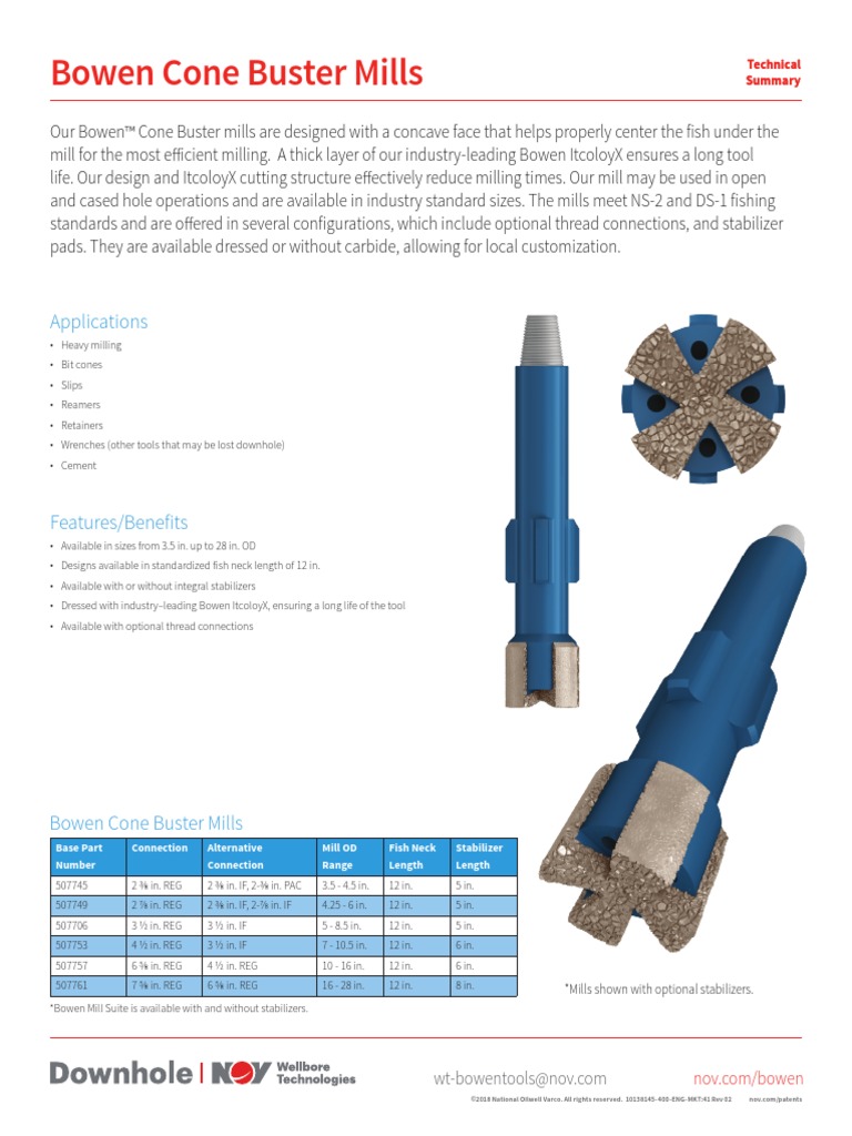 Bowen™ Cone Buster Mill - Tech Summary | PDF | Manufactured Goods | Tools