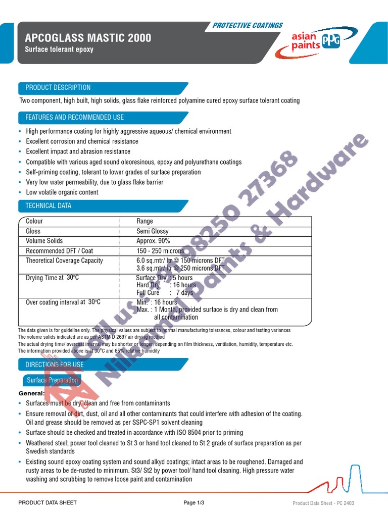 Apcoglass Mastic 2000 | PDF | Paint | Epoxy