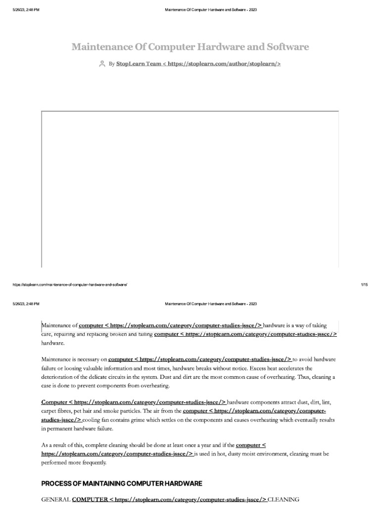 Maintenance of Computer Hardware and Software | PDF