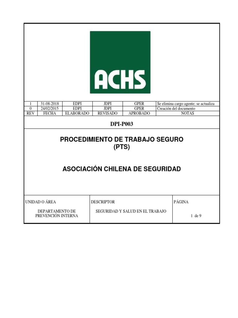 Procedimiento de Trabajo Seguro (PTS) | PDF | Tecnología
