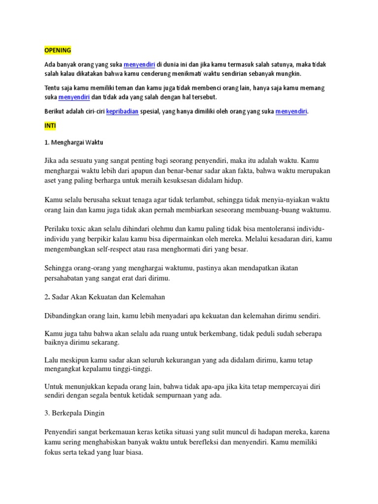 12 Ciri Special Orang Penyendiri | PDF