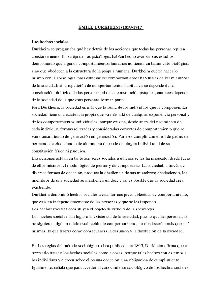 Durkheim | PDF | Emile Durkheim | Sociedad
