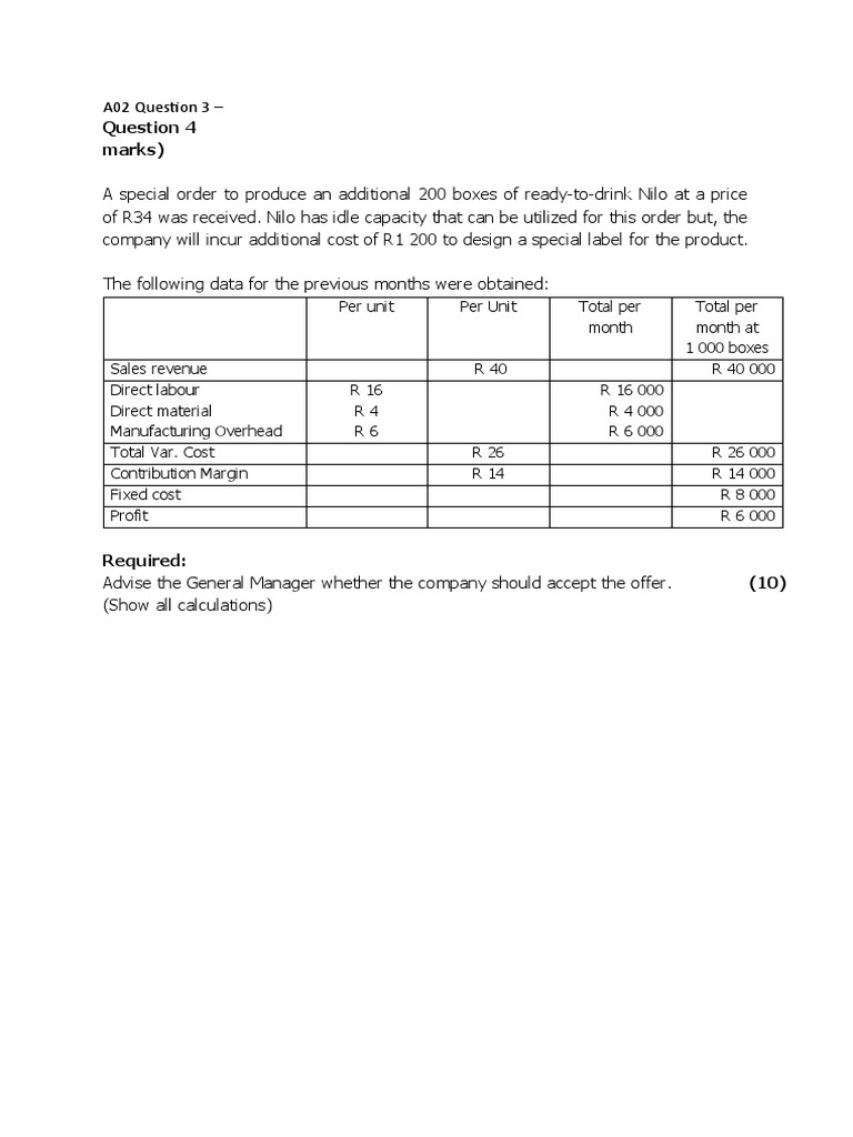 Revision Class Questions | PDF | Cost | Prices